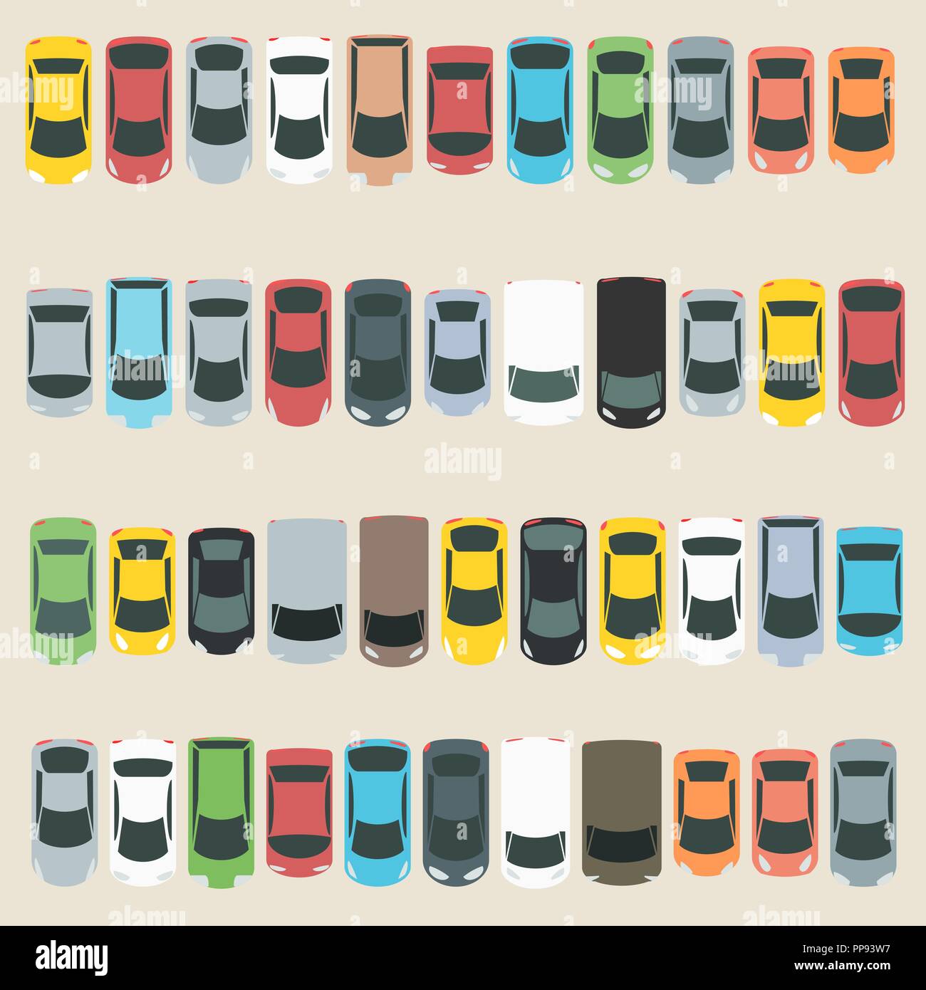 Car icon collection - parking lot filled with cars. Transportation ...