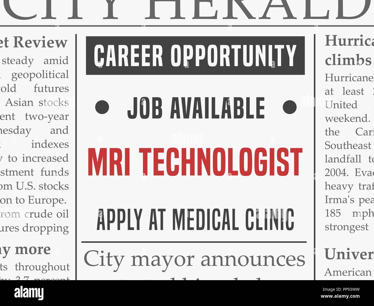 MRI technologist medical career - job hiring classified ad vector in ...