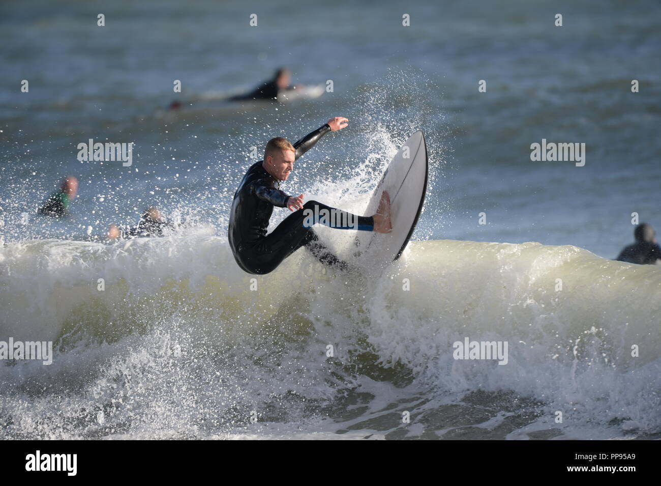 Surfing on the Gower Stock Photo - Alamy