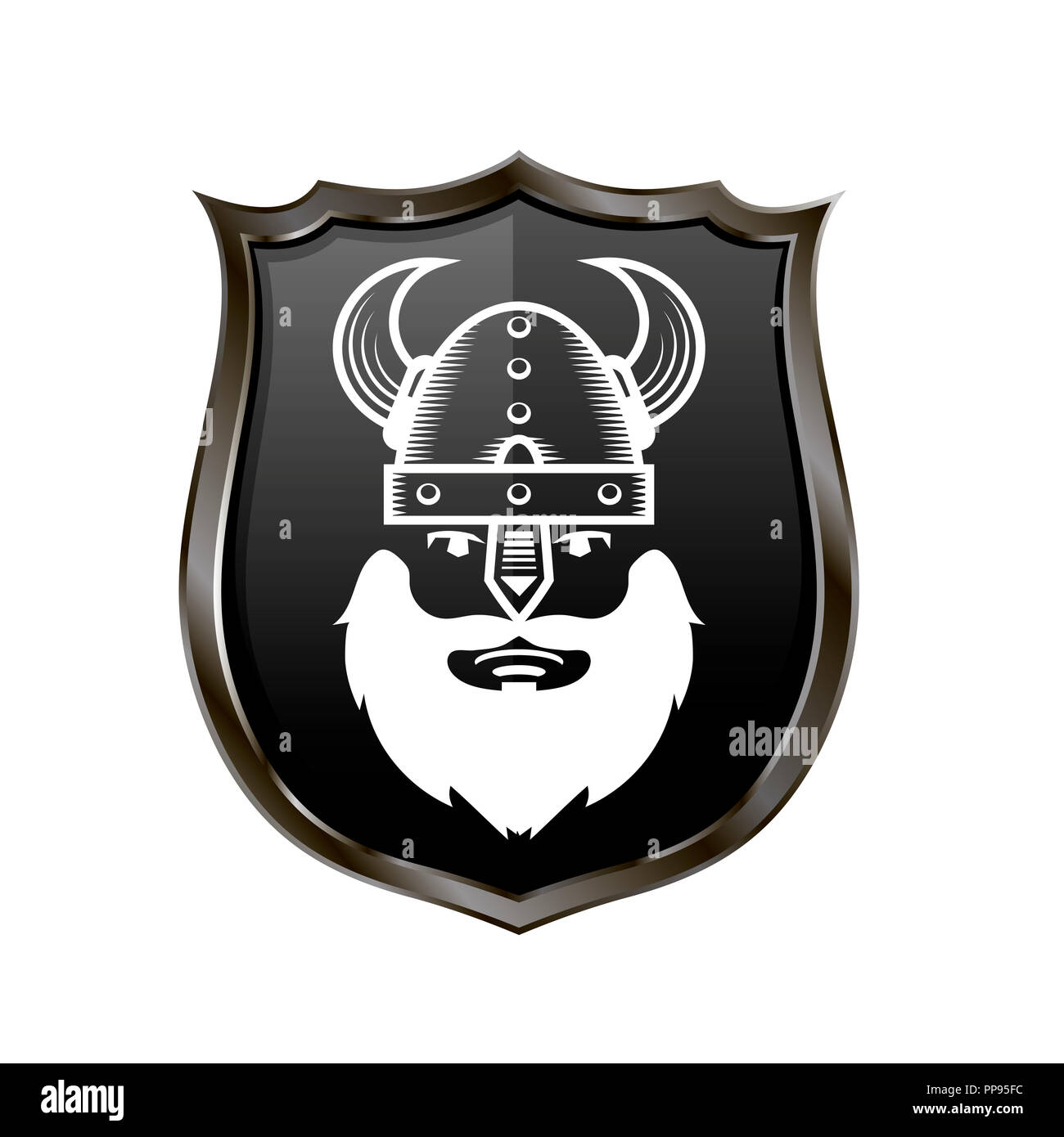 Viking Warrior Head Icon on Metal Shield Stock Photo - Alamy