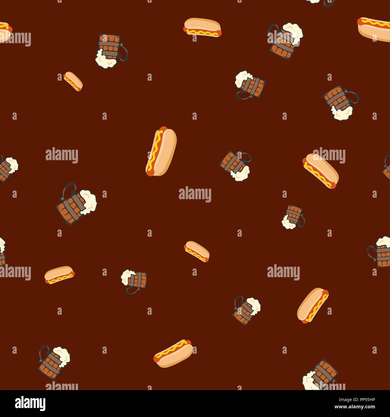 Beer and hot dog pattern seamless. illustration. Brown background Stock ...