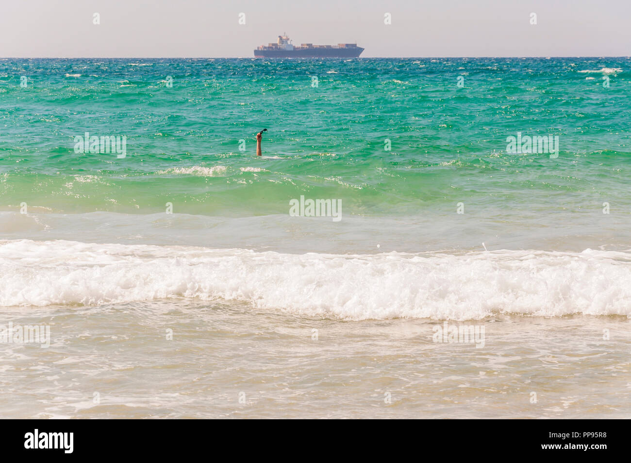 Container ship up on beach hi-res stock photography and images - Alamy