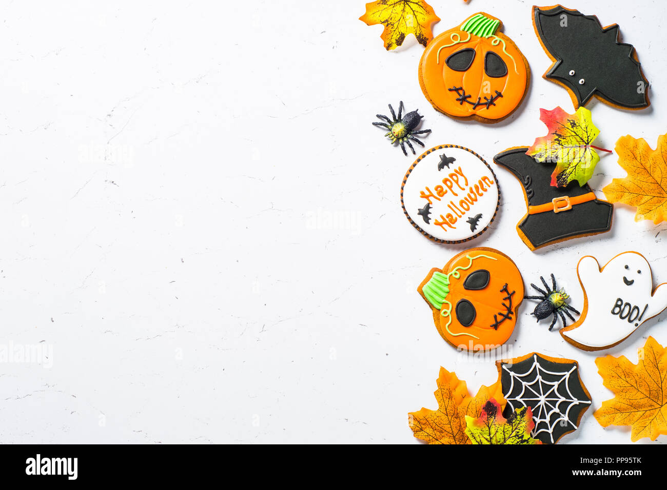 Halloween Gingerbread Cookies - pumpkin, ghosts, witch hat, spid Stock ...