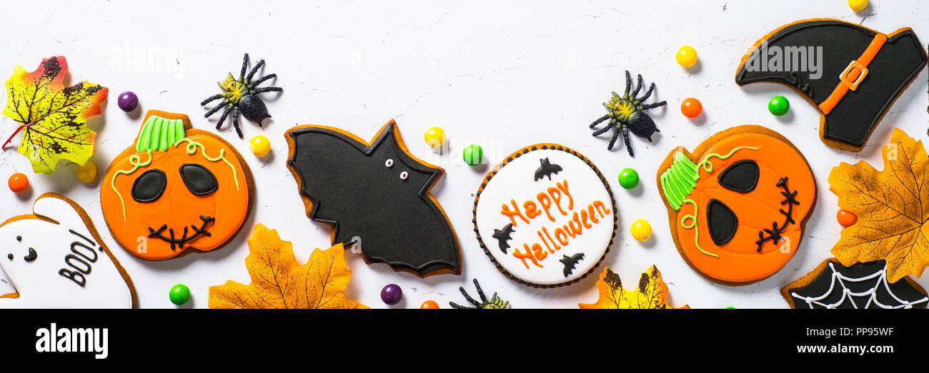 Halloween food background. Long format Stock Photo - Alamy