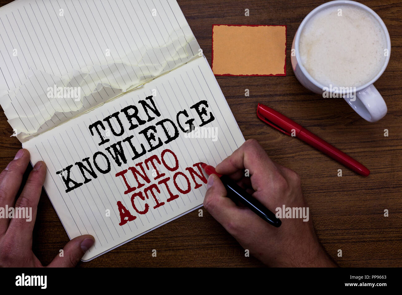 Handwriting text writing Turn Knowledge Into Action. Concept meaning Apply what you have learned ...