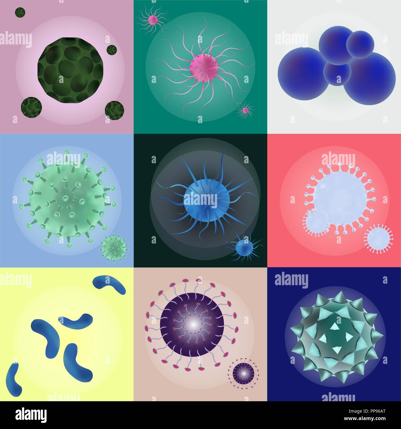 3D realistic vector set viruses and bacteria. Viruses and bacteria ...