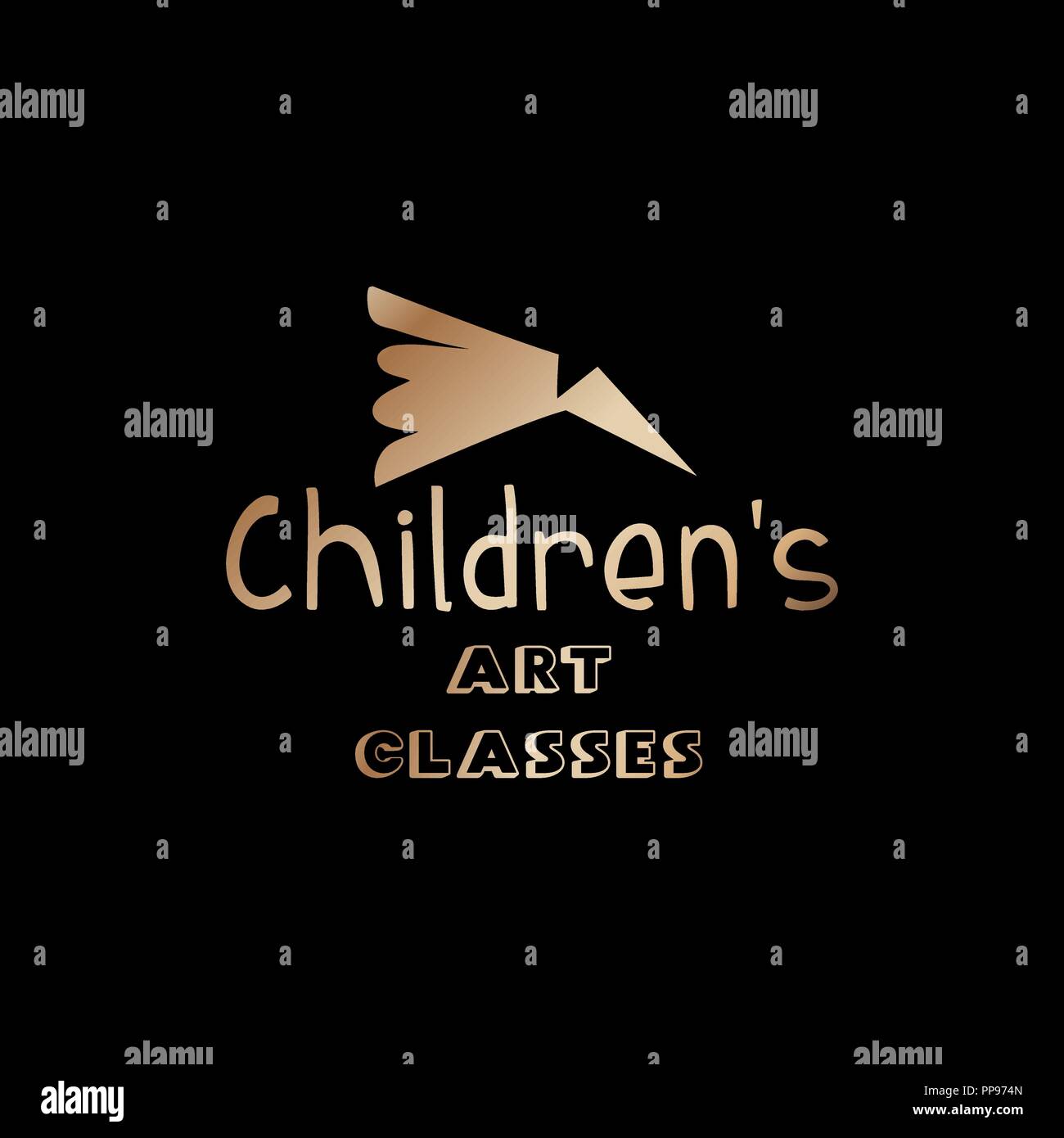 Childrens Art classes golden lettering logo design. Calligraphy school ...