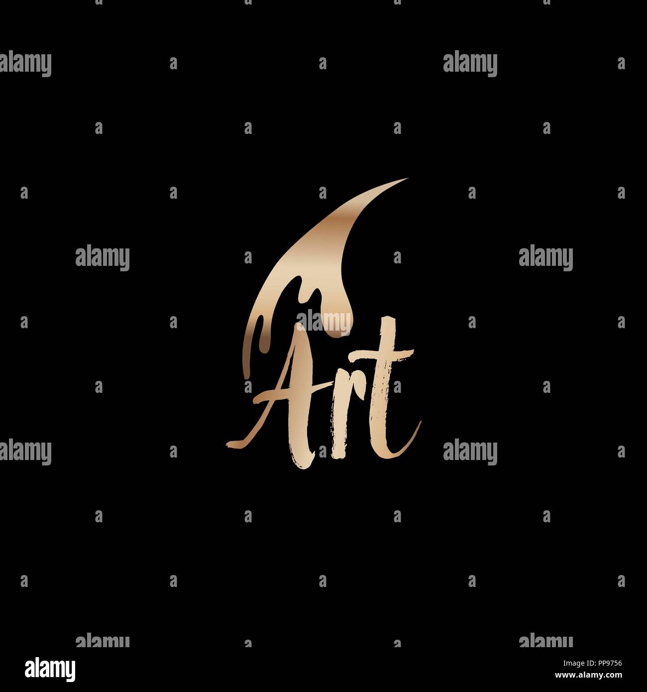 Art classes golden lettering logo design with brush. Calligraphy school ...