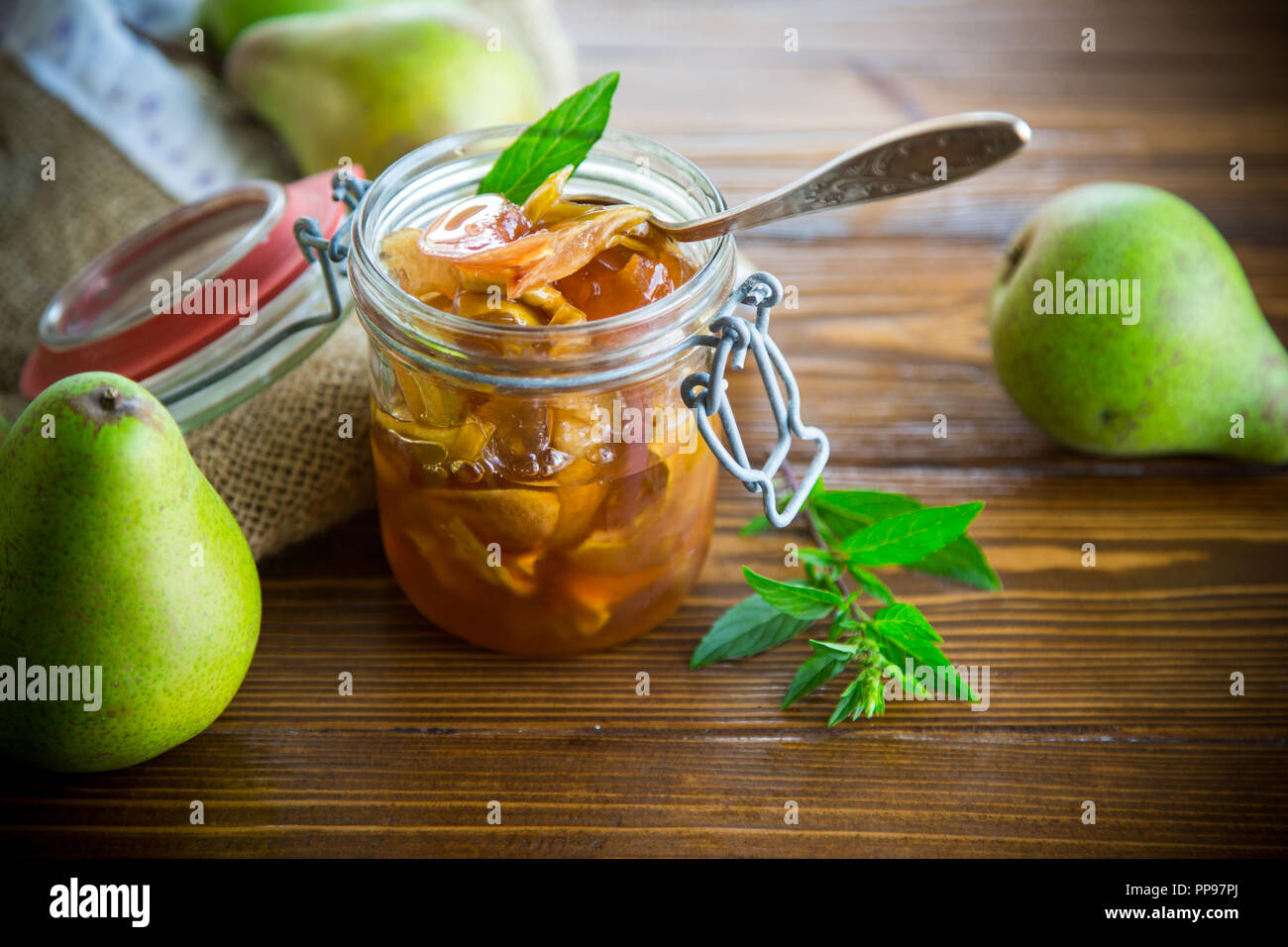 sweet fruit jam with apples and pears in a glass jar Stock Photo - Alamy
