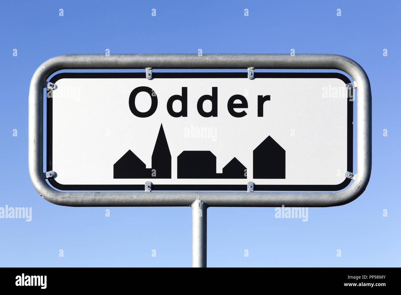 Odder city road sign in Denmark Stock Photo - Alamy