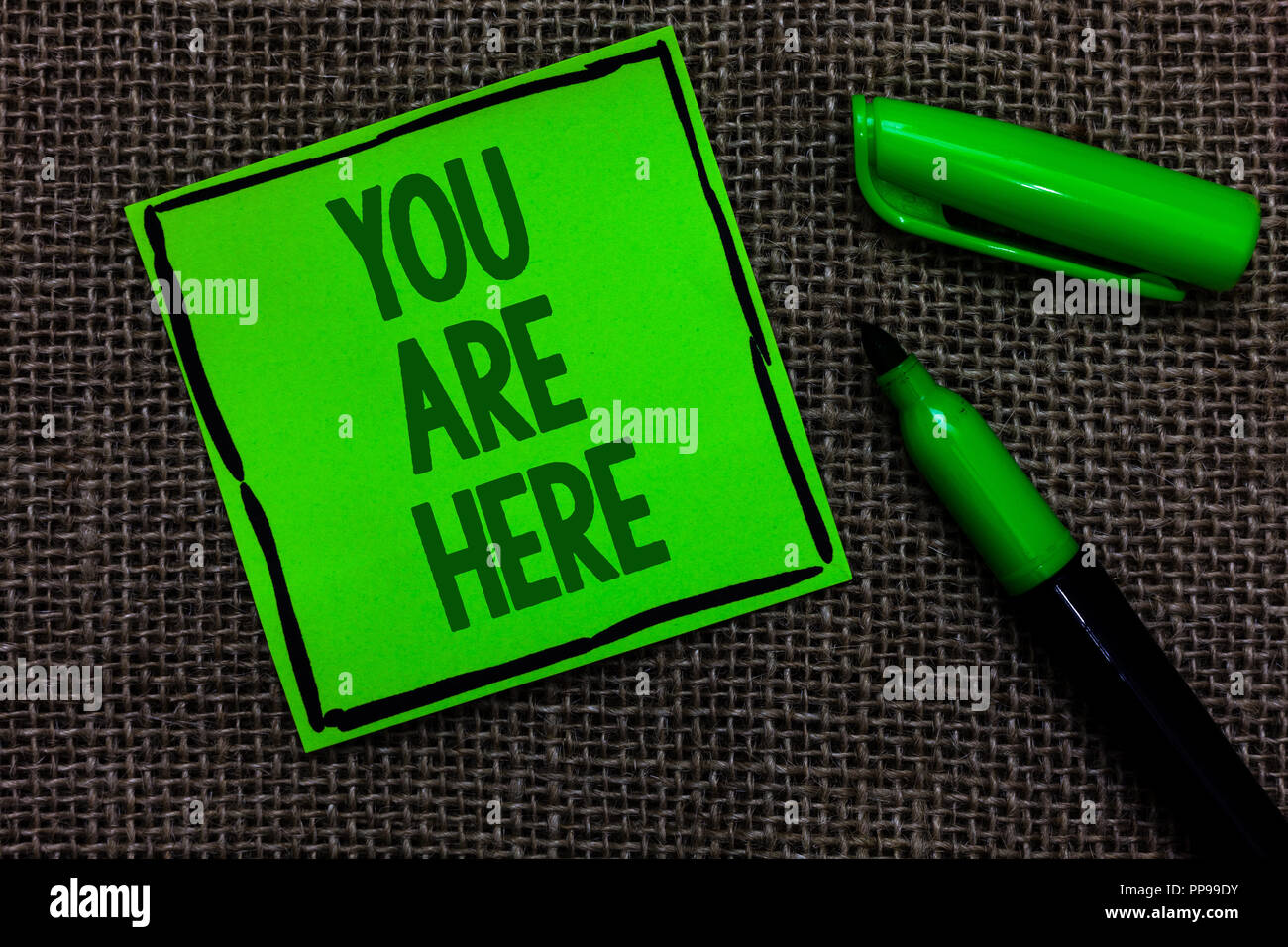 Writing note showing You Are Here. Business photo showcasing This is ...