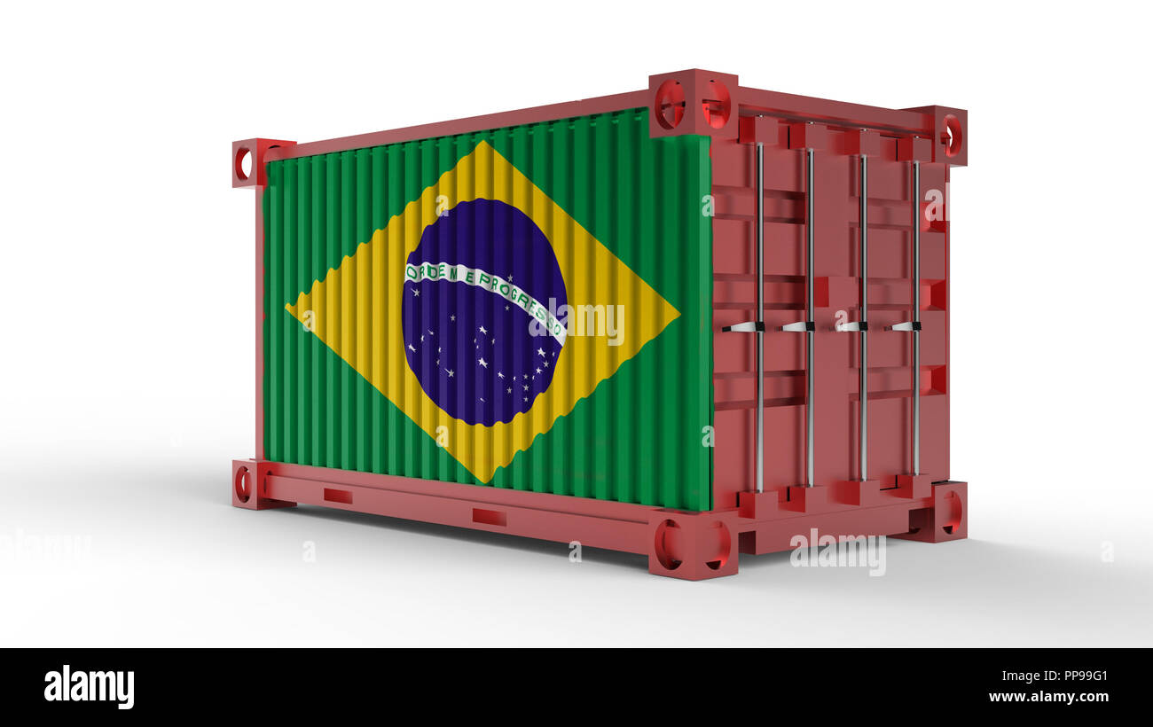 3d rendering of a shipping cargo container with Flag of Brazil isolated ...