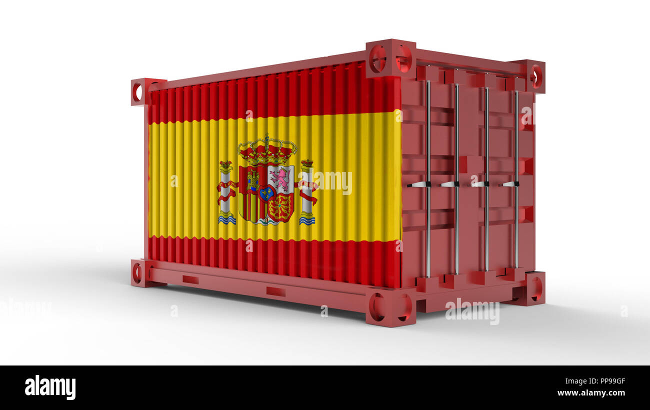 3d rendering of a shipping cargo container with Spain Flag isolated on ...