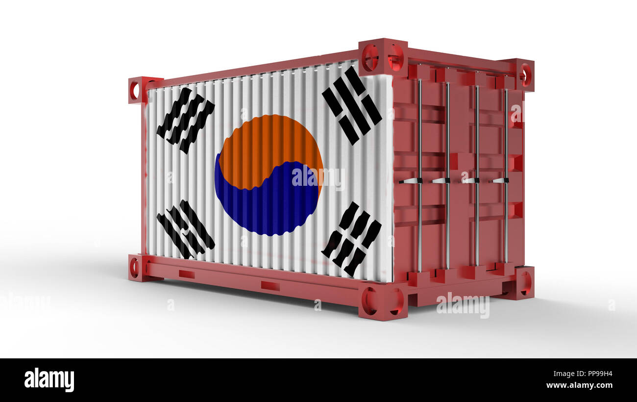 3d rendering of a shipping cargo container with South Korean Flag ...
