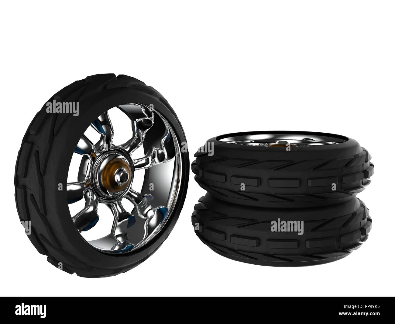 Car wheels 3D rendering Isolated on a white background Stock Photo - Alamy