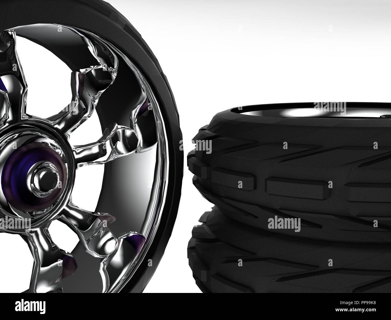 Car wheels 3D rendering Isolated on a white background Stock Photo - Alamy