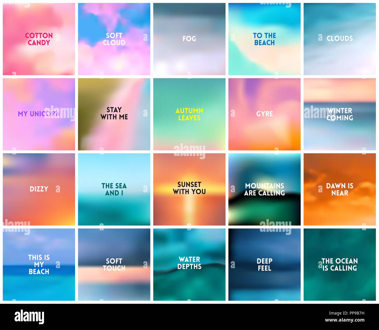 BIG set of 20 square blurred nature backgrounds. With various quotes ...