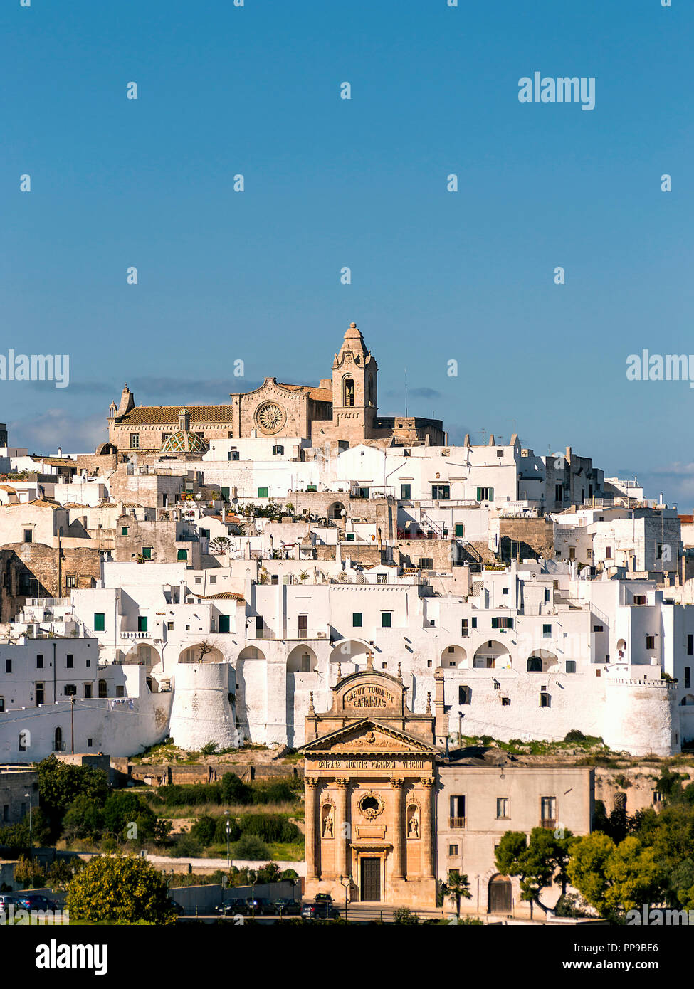 Panoramic view of the white village of Ostuni in Salento on the ...