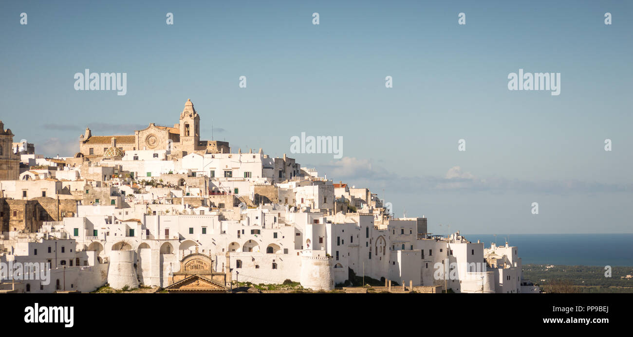 Panoramic view of the white village of Ostuni in Salento on the ...