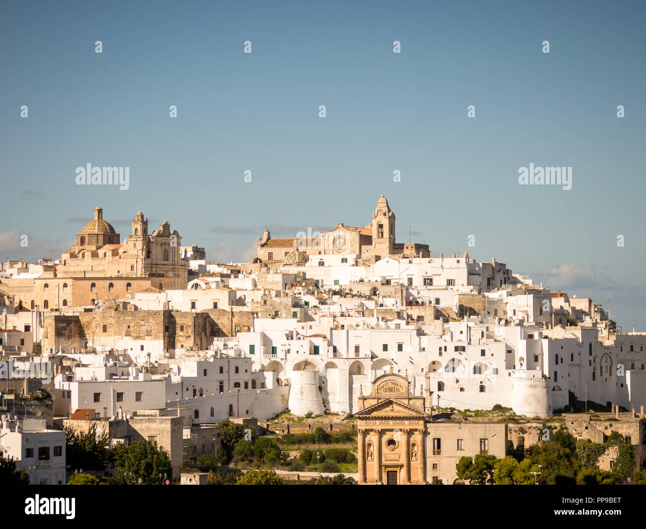 Panoramic view of the white village of Ostuni in Salento on the ...