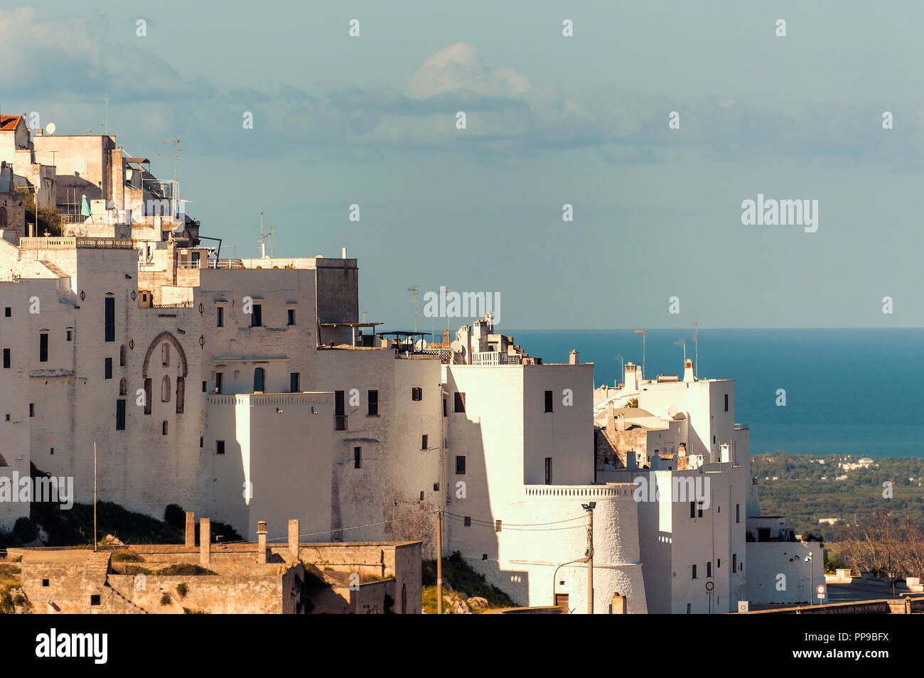 Panoramic view of the white village of Ostuni in Salento on the ...