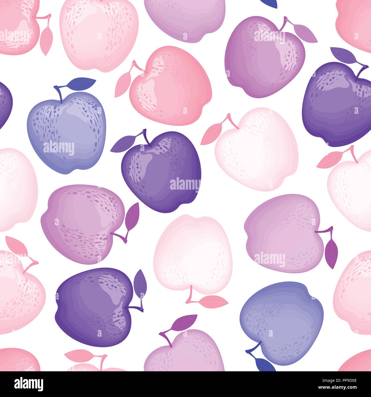 Purple and blue apples seamless pattern. Different colors are delicious ...