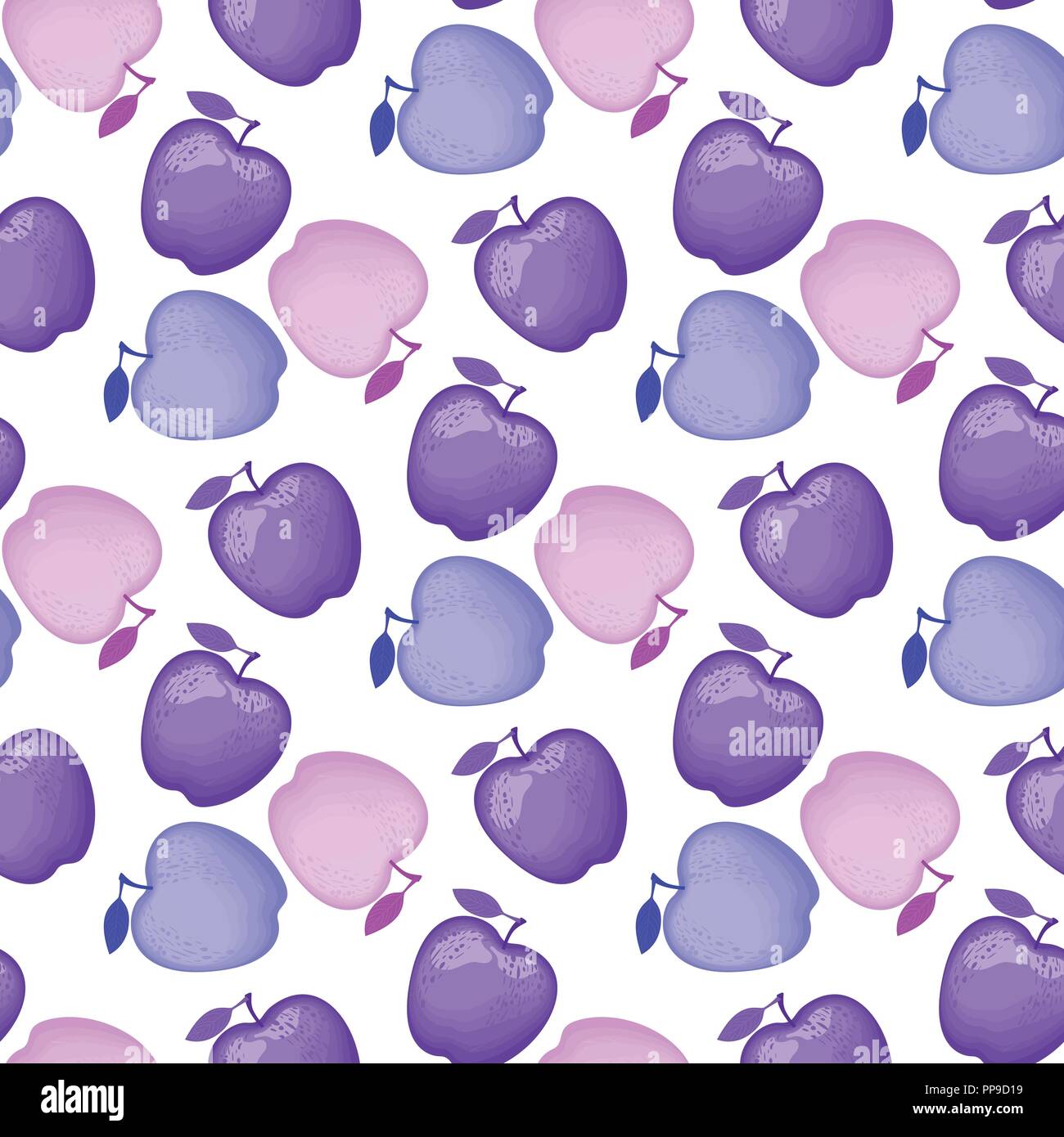 Purple and blue apples seamless pattern. Different colors are delicious ...