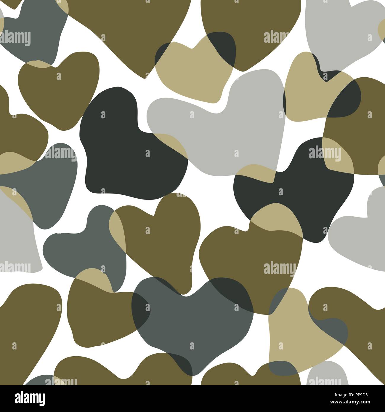 Vector Heart Camouflage green and gray color seamless pattern. Khaki ...