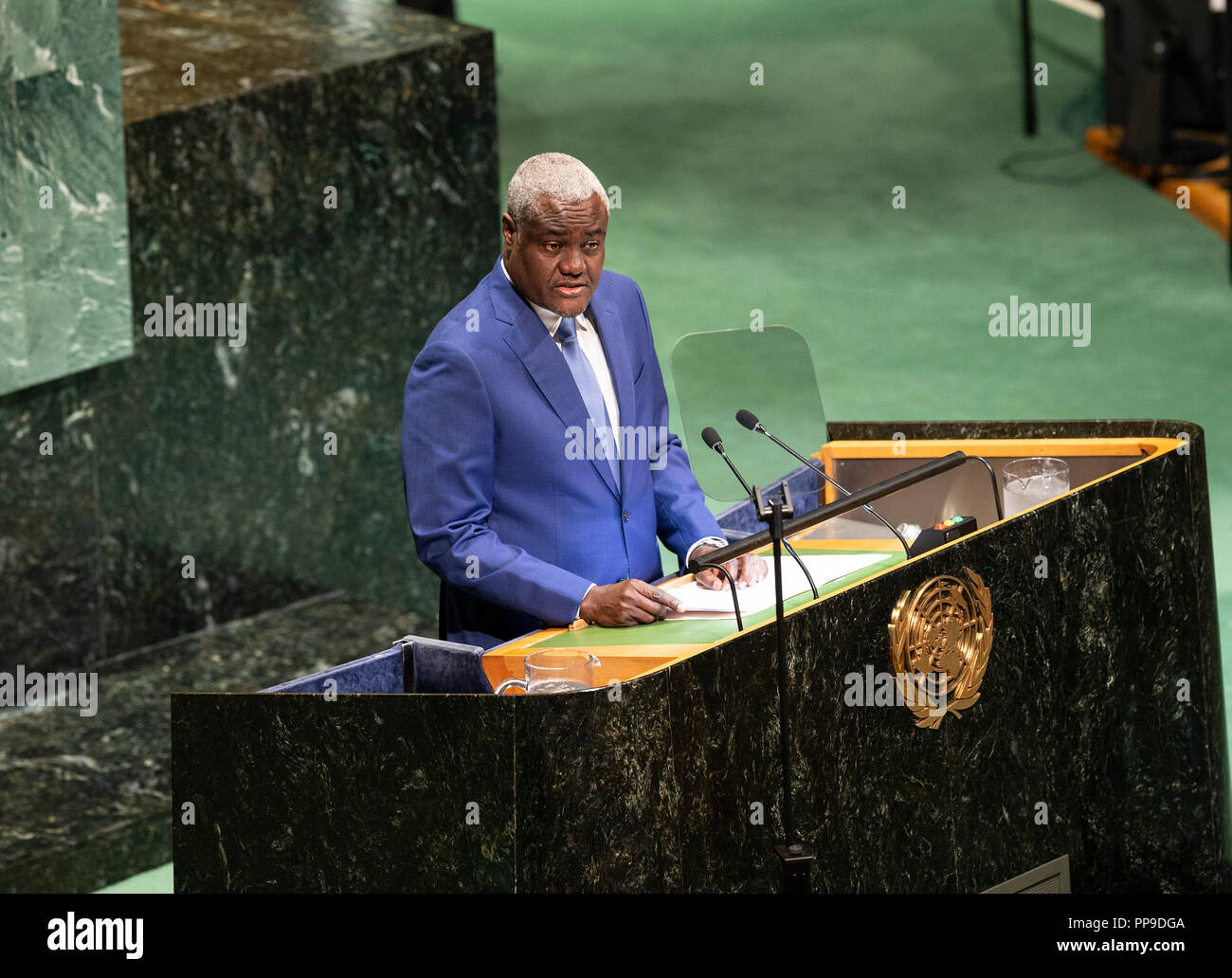 Chair of African Union Commision Moussa Faki speaks during Nelson ...