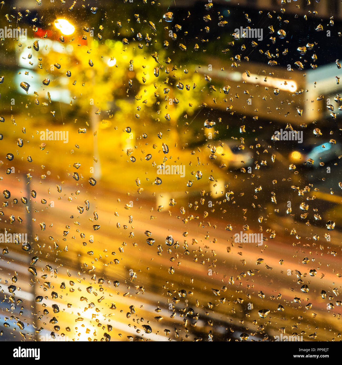 Raindrops On Window Night