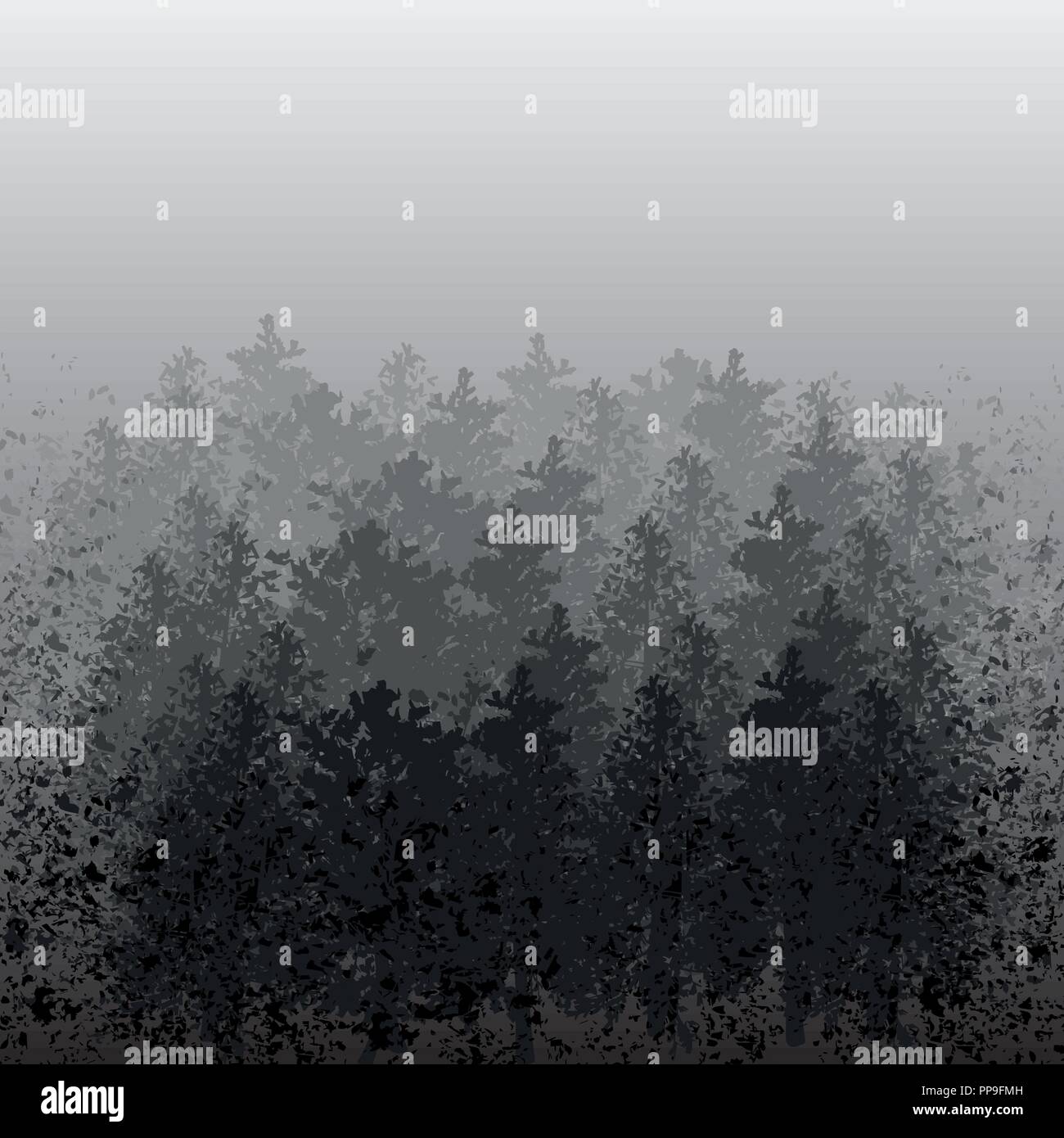 Contour of the forest in the fog. Background with the outline of the ...