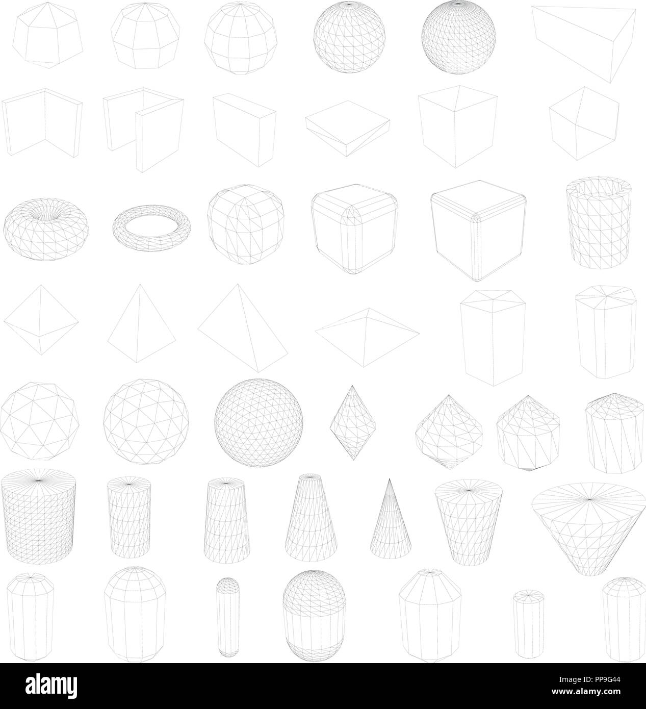 A set with geometric shapes. Contours of geometric figures. 3D. A set ...