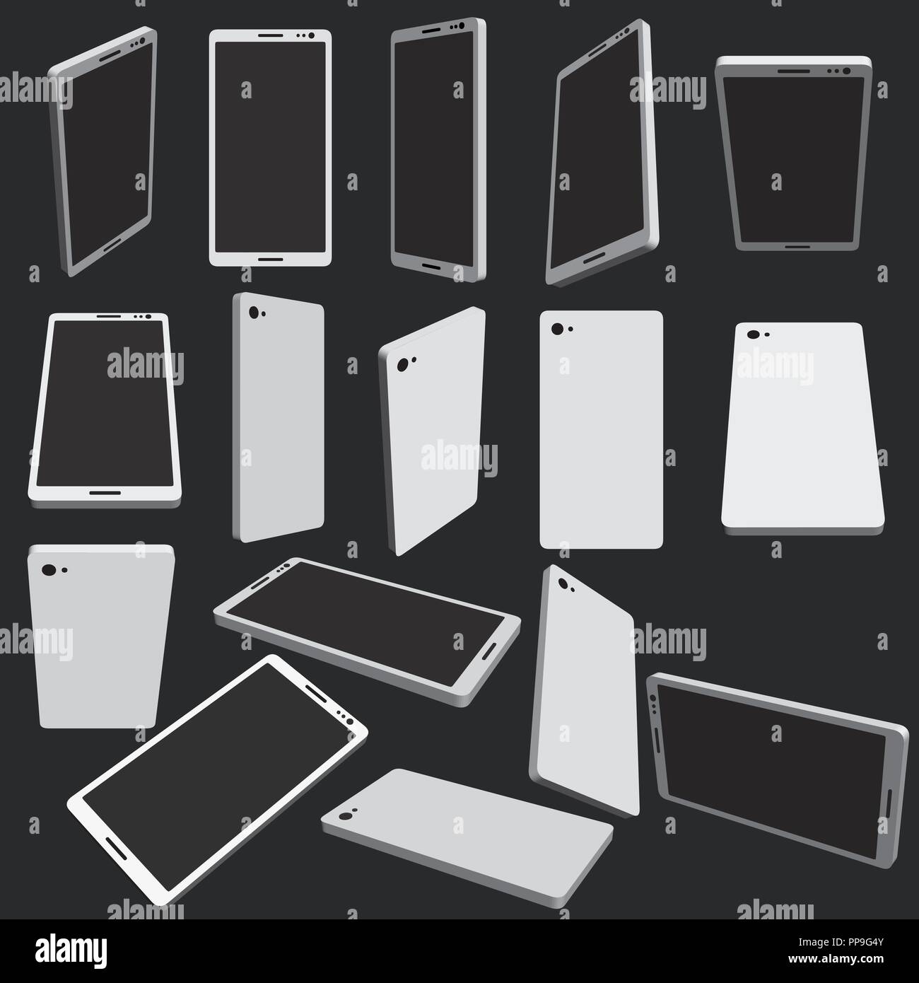 Set with phones in different positions. 3D. Smartphones in different ...