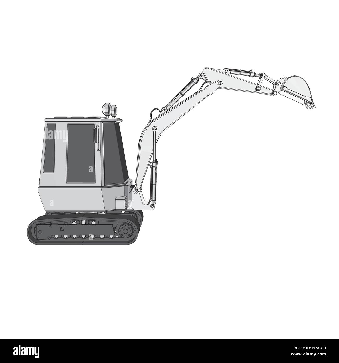 Excavator side view. 3D. Vector illustration. White polygonal excavator ...