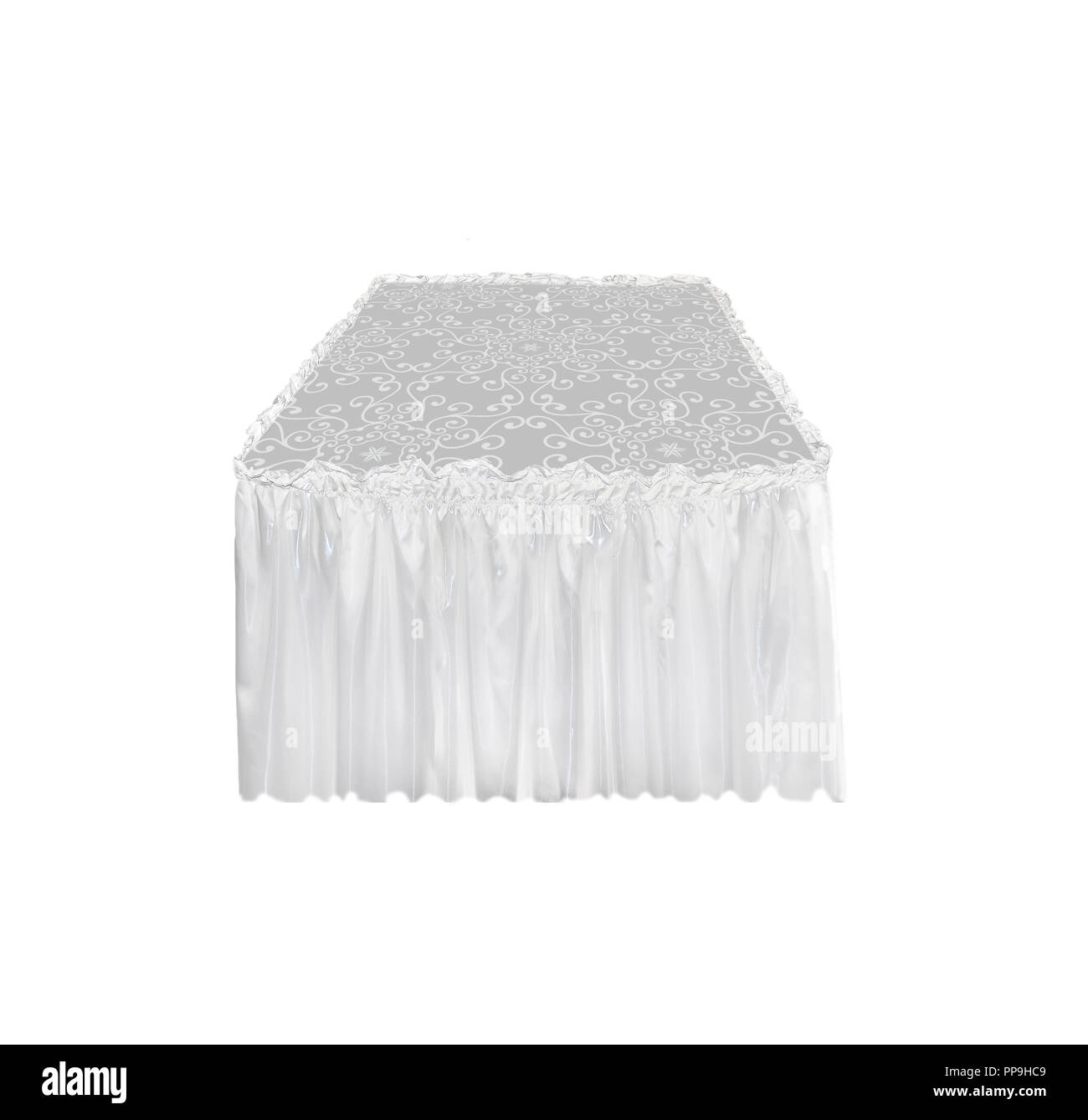 Empty Square Table with silk banquet Tablecloth with folds and ruffles ...