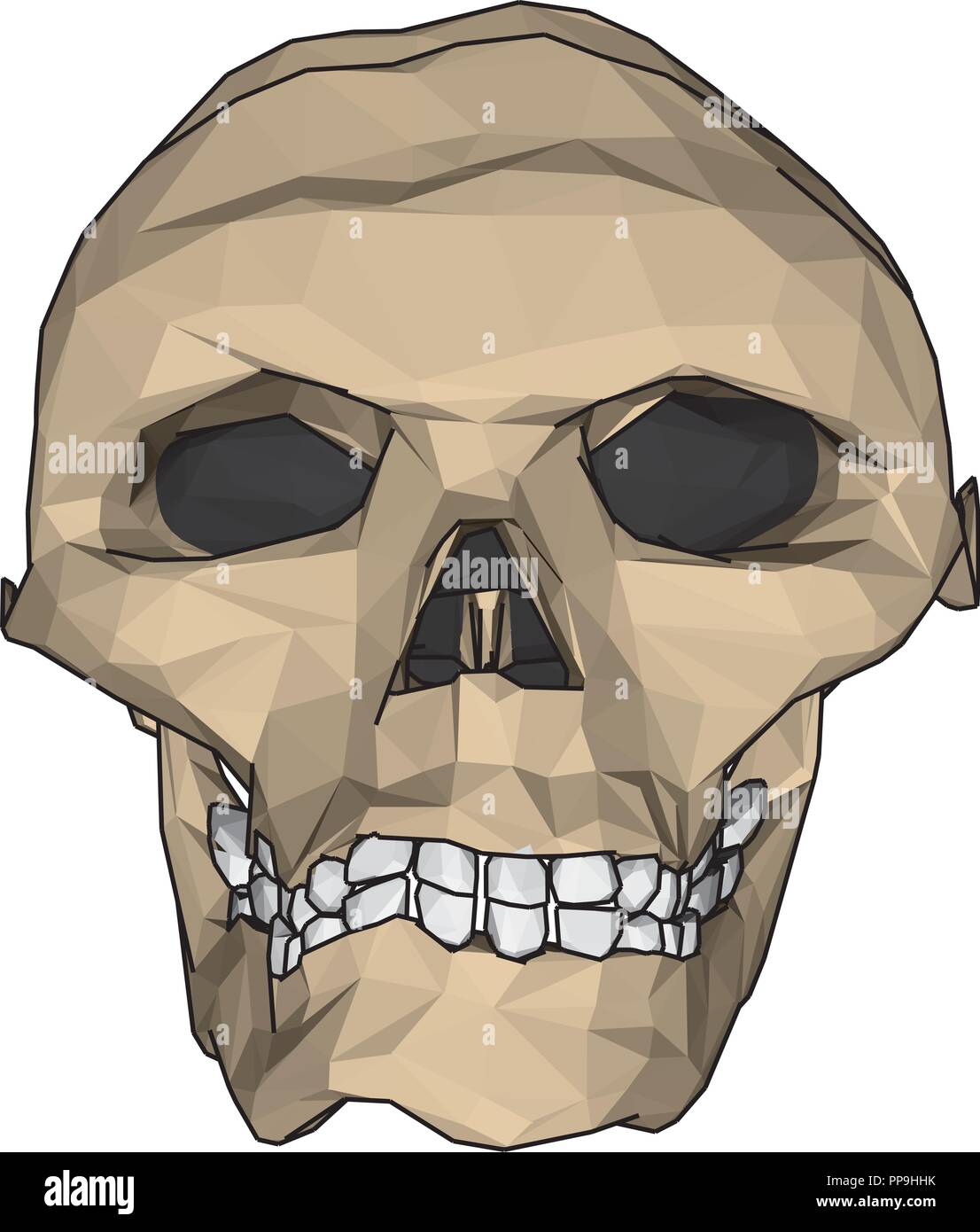Cartoon skull. 3D. Curved and evil human skull. Low polygonal human ...