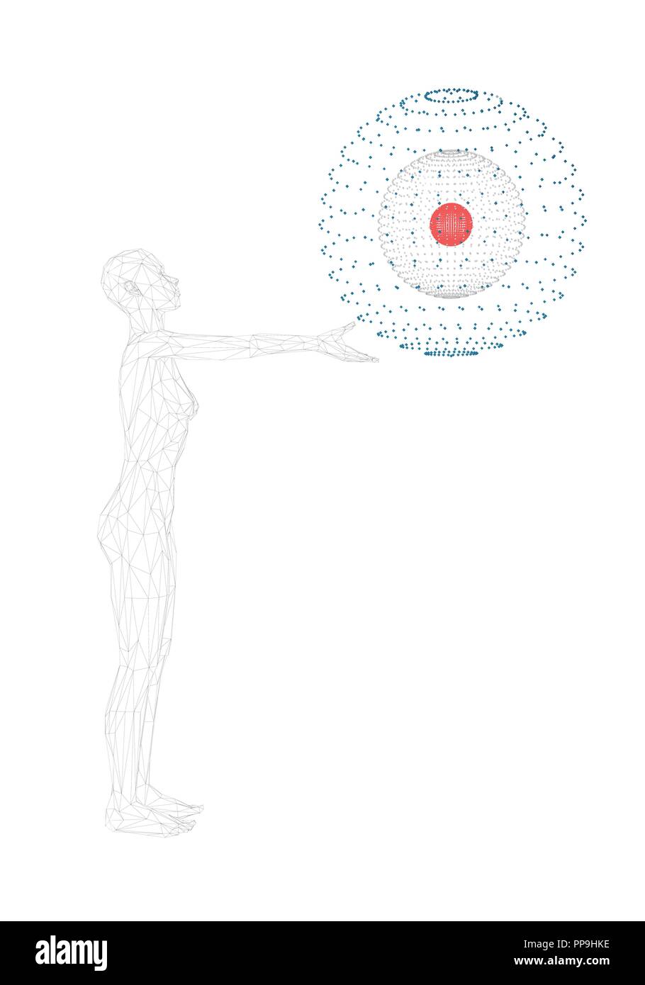 Man interacts with modern technologies. 3D. A man reaches out to a ...