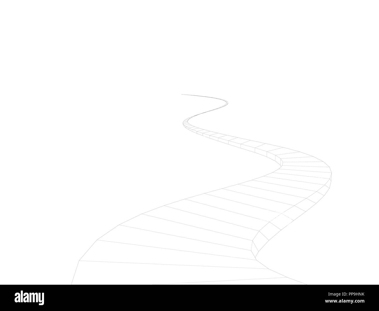 Road to the distance. A polygonal road into the distance on a white ...