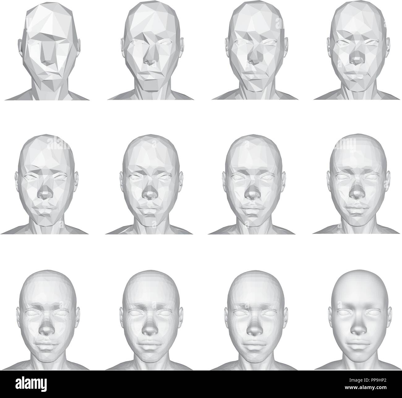 Set with a polygonal head of a girl. Rethopology of the girl head 3D ...