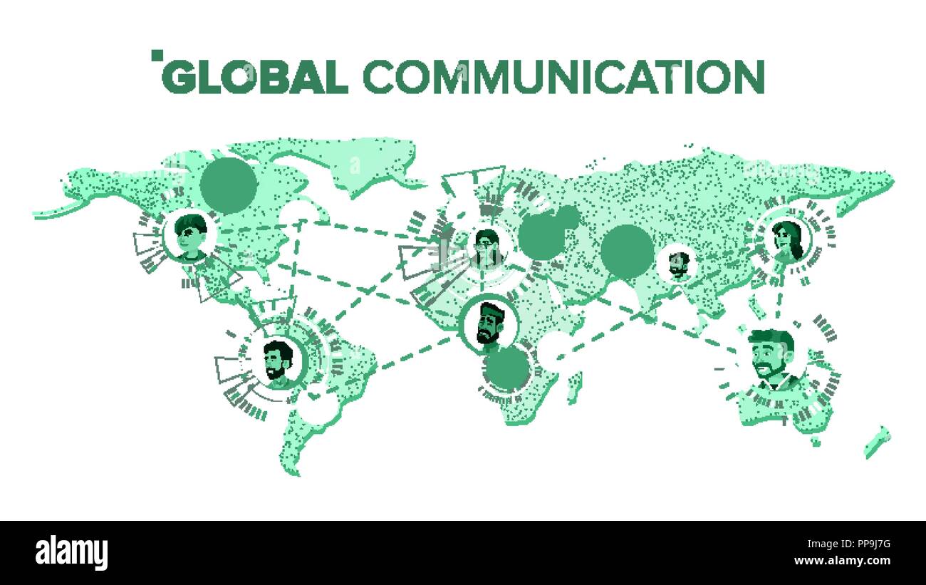 Global Communication Vector. Chat On World Map At Distance. Worldwide ...