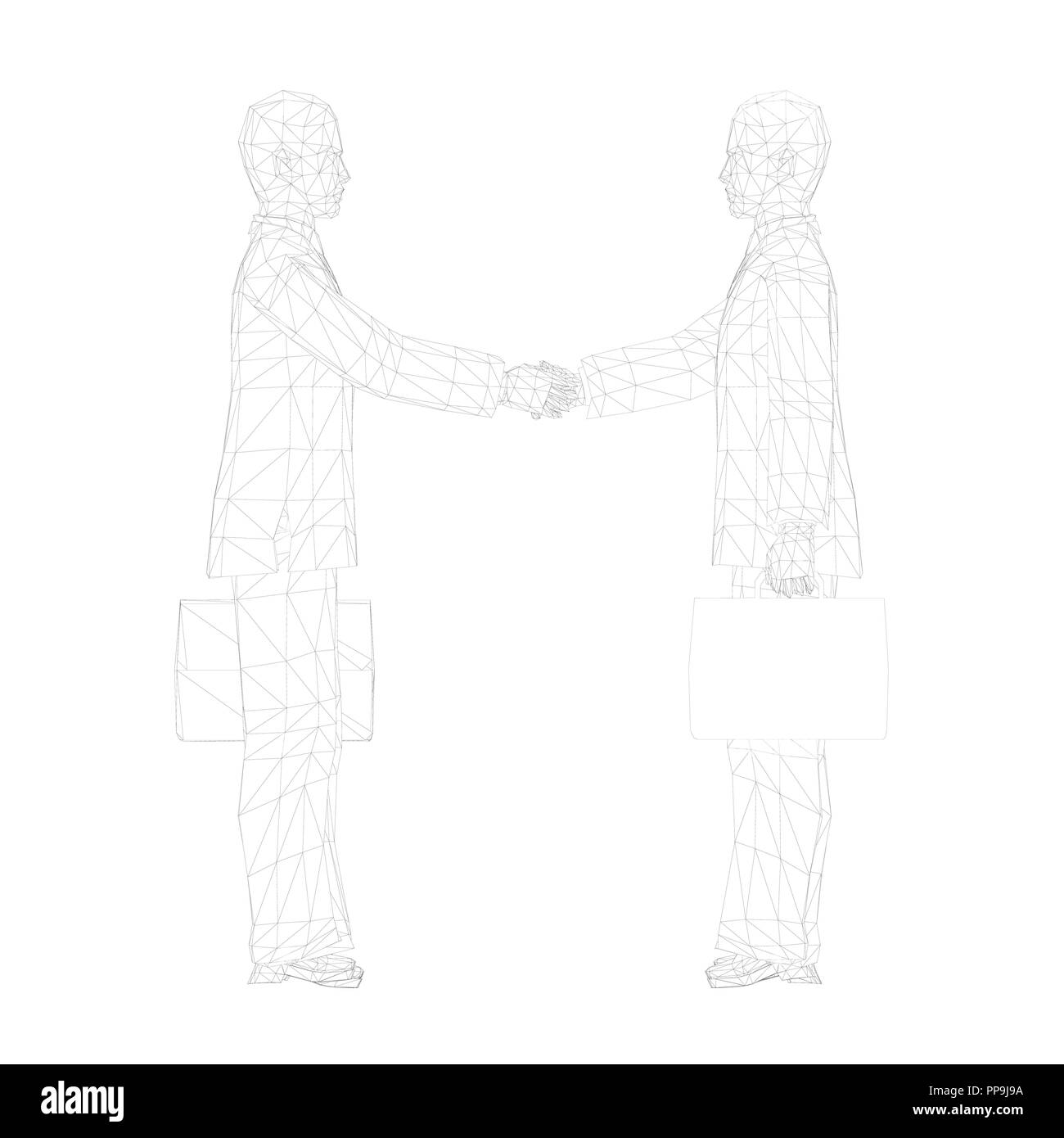 Two people with cases shake hands. 3D. People in the circuit. Vector ...