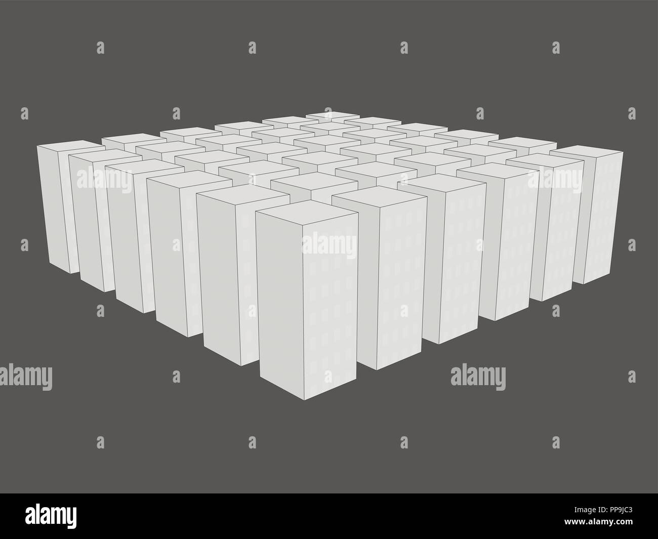 A lot of houses form a square. View perspective. 3D. Vector ...