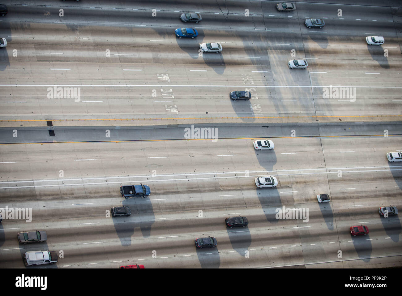 Cars driving on a highway, bird's eye view Stock Photo - Alamy