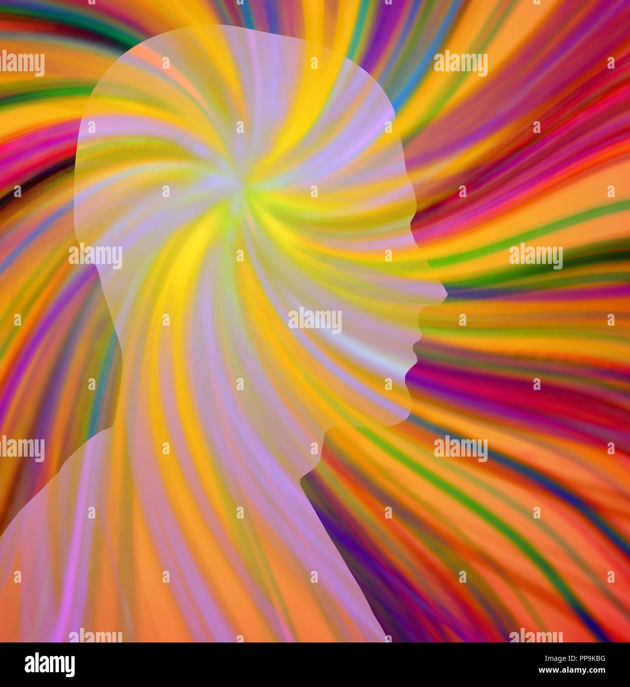 Human head profile silhouette radiates colorful beams Stock Photo - Alamy