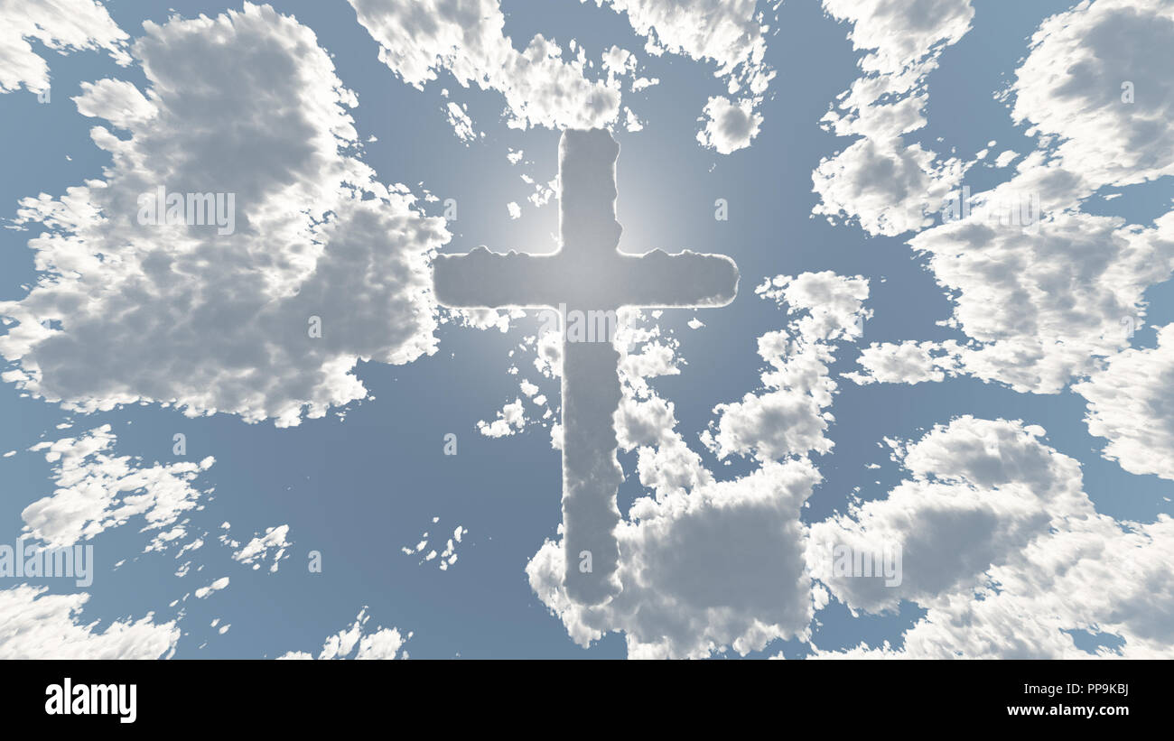 Religious composition. Cloud Cross in Sky, Shining light Stock Photo ...