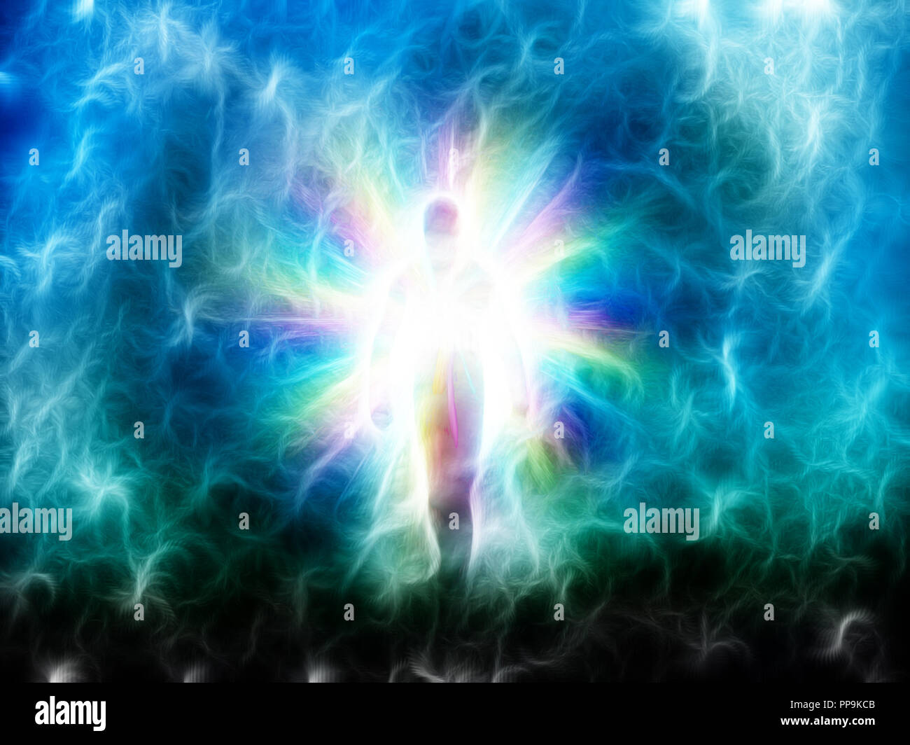 Abstract. Figure emerges from bright light Stock Photo - Alamy