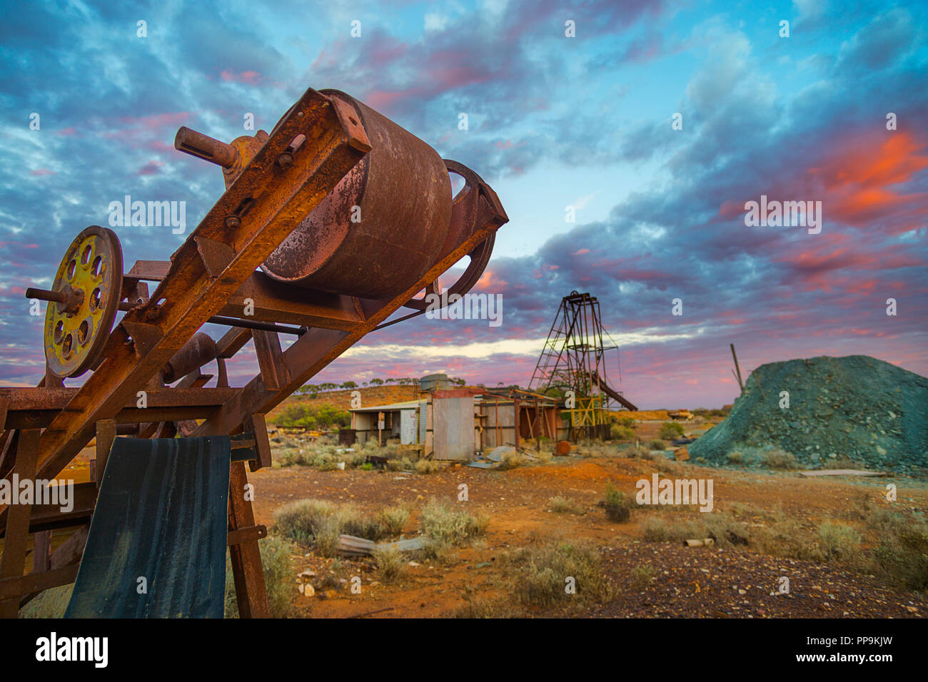Abandoned Gold Mine and rusty equipment at Mt Magnet Western Australia ...