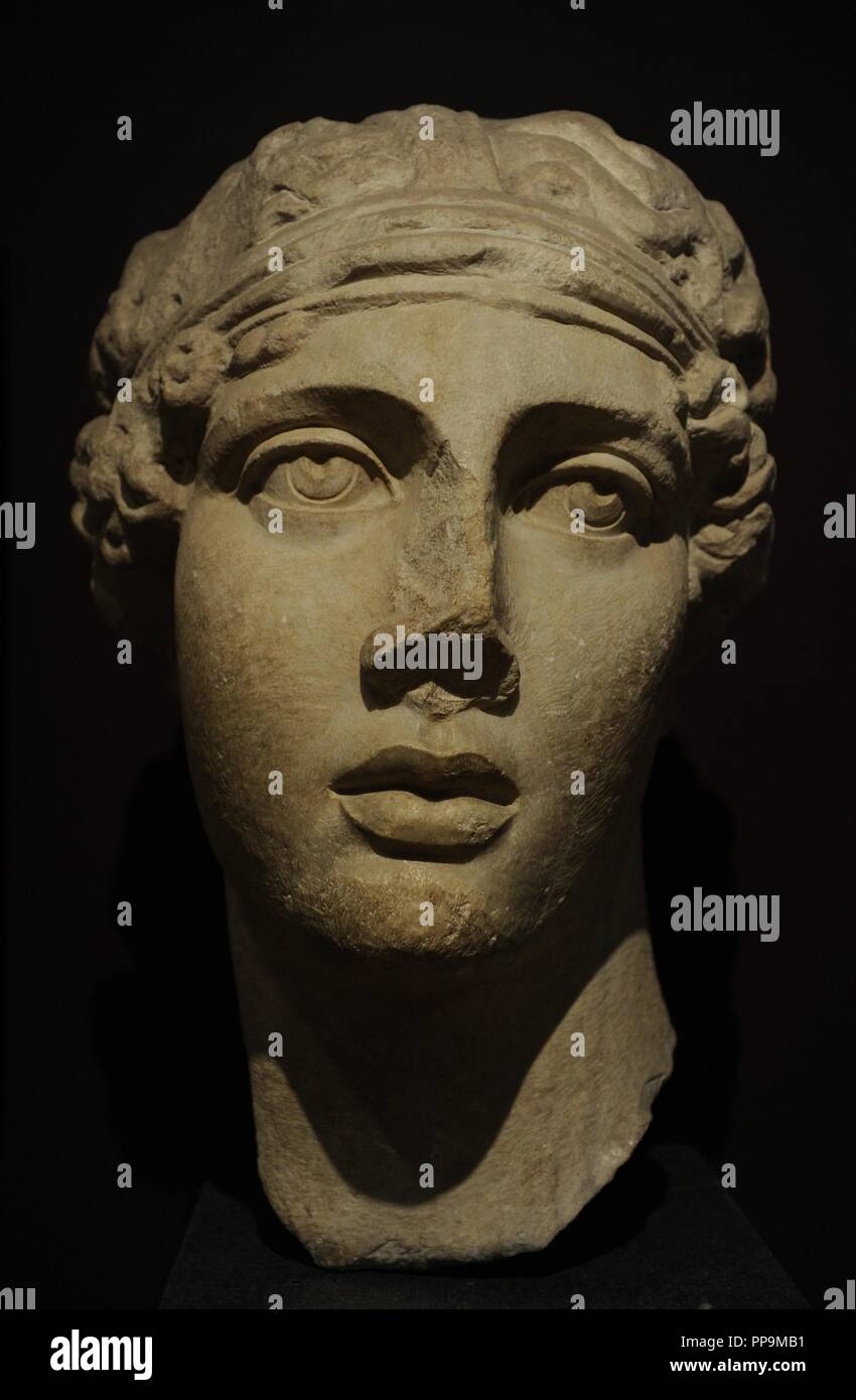 Sappho (c. 630-580 BC). Greek lyric poetess. Bust. Marble. Copy of an ...