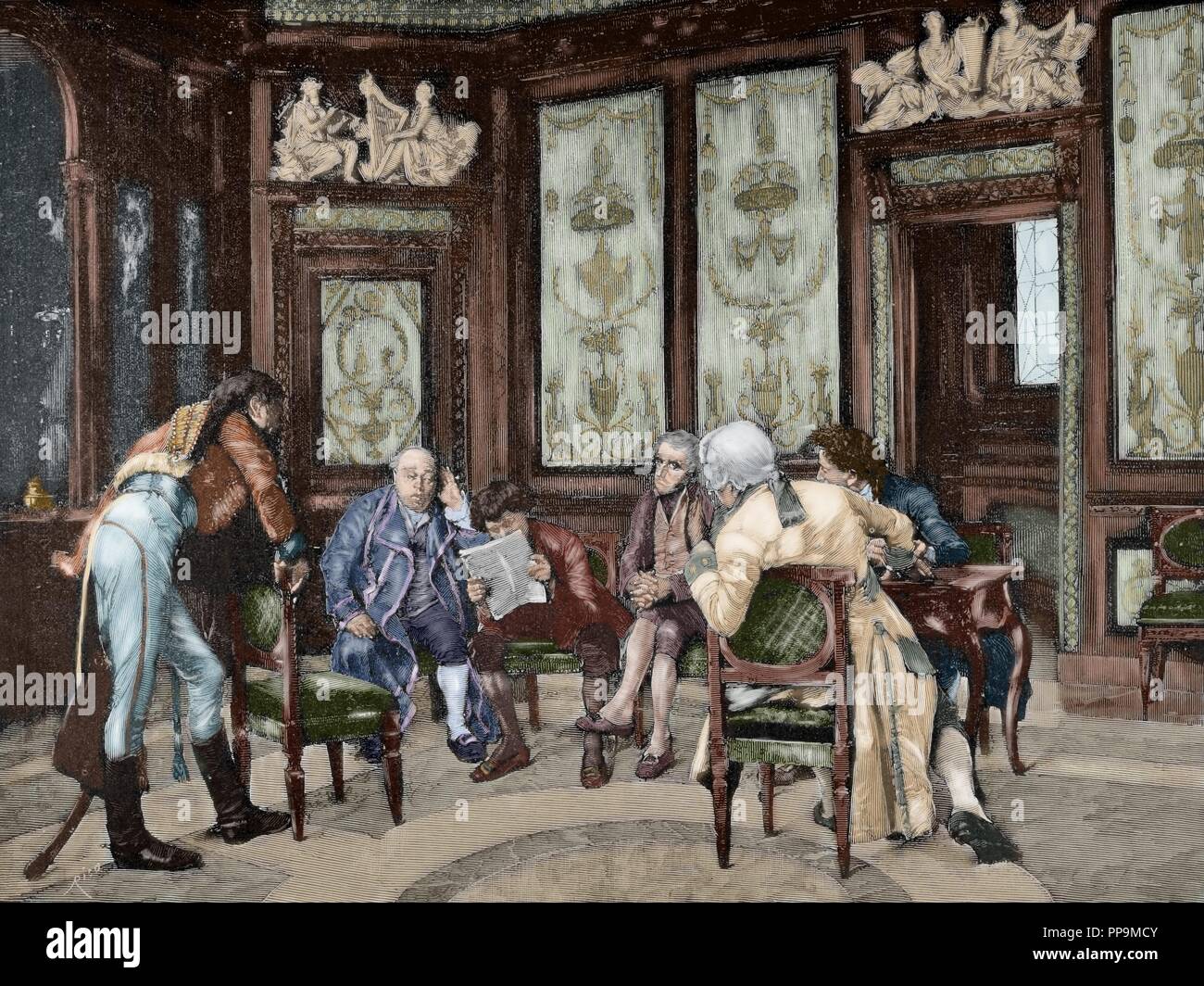 War News. Engraving by Rico, after a painting of Jose Jimenez Aranda ...