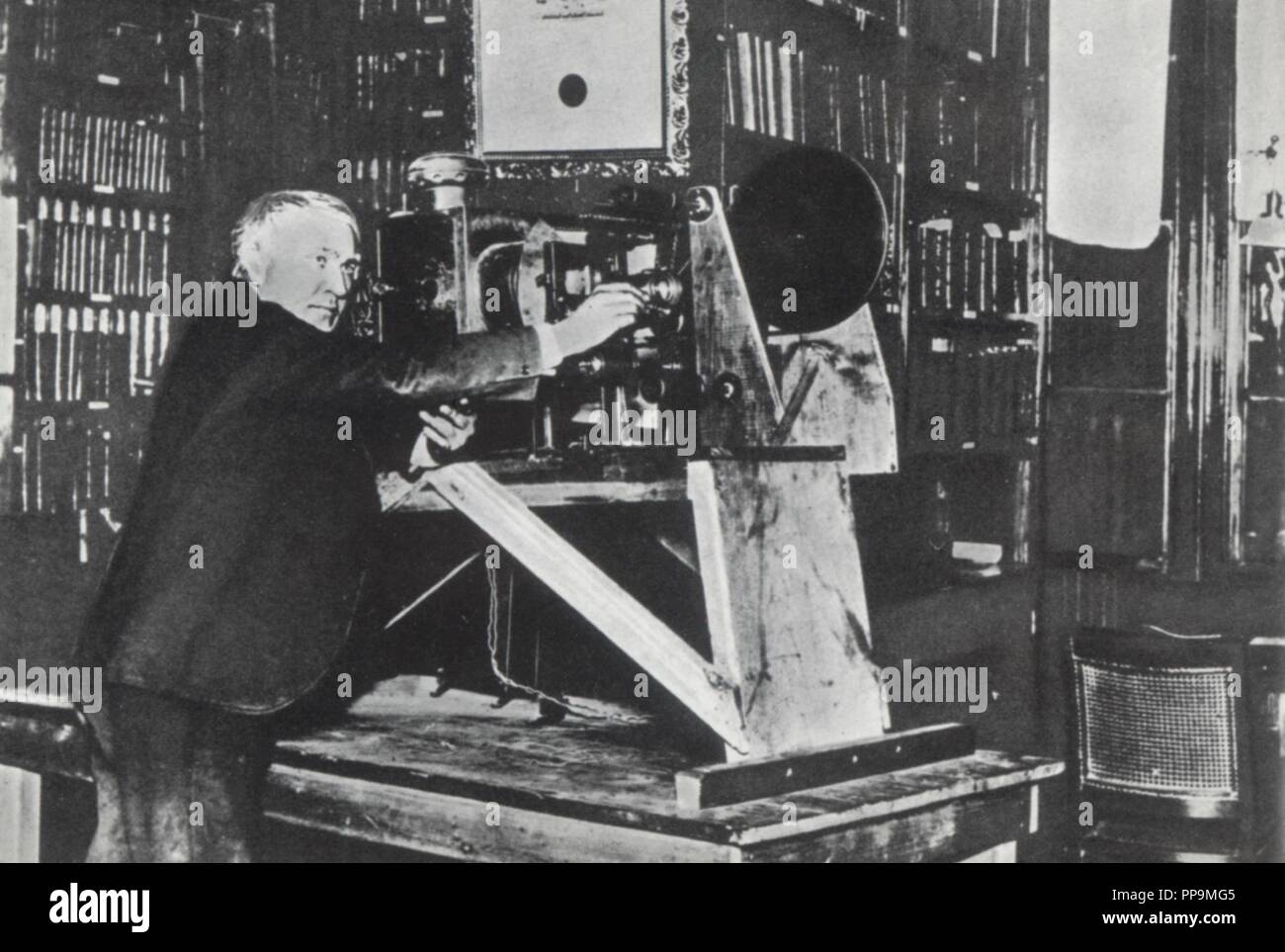 Thomas Alva Edison (1847-1931) in his laboratory. American inventor of ...